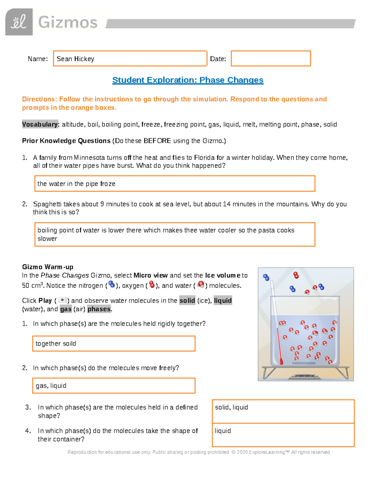 Copy of Phase Changes SE - Google Docs - Name: Sean Hickey Date ...