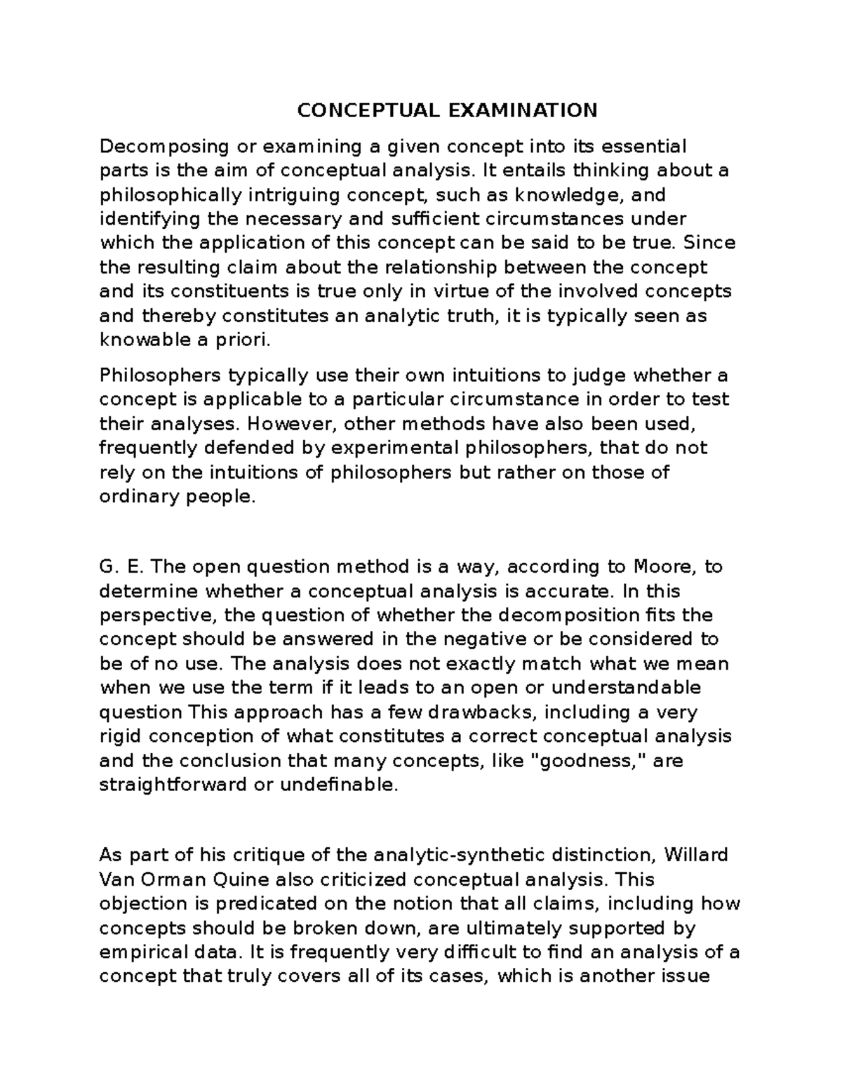 Philosophy - CONCEPTUAL EXAMINATION Decomposing or examining a given ...