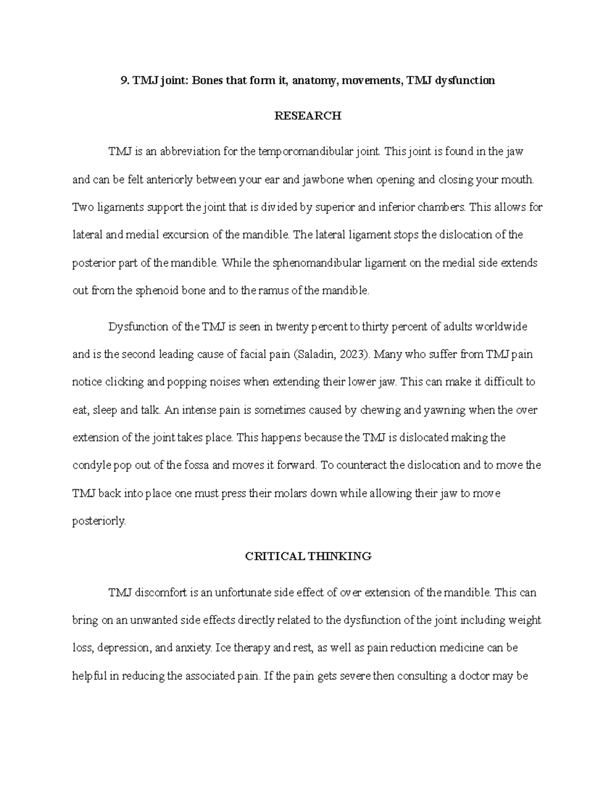 W3 tmj - tmj writing assignment - TMJ joint: Bones that form it ...