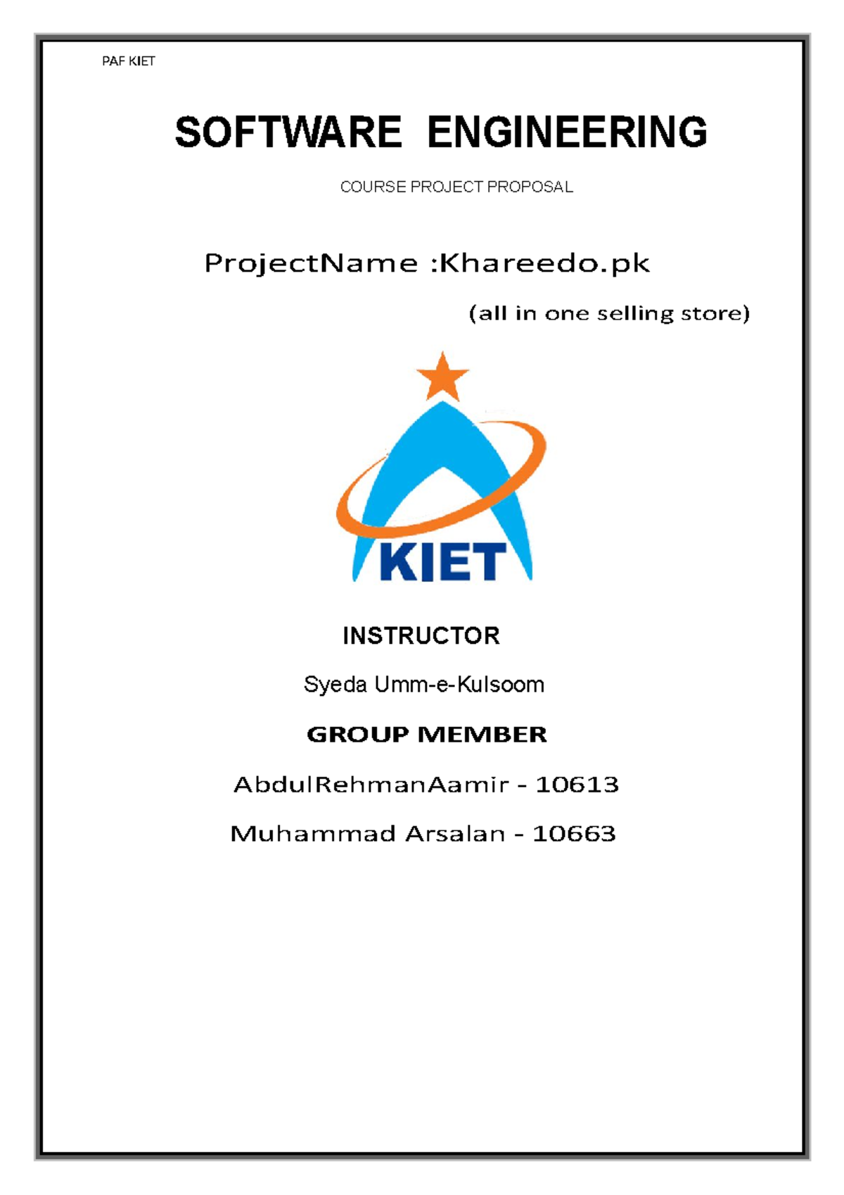 Se Perposal Mvc Project Software Engineering Course Project Proposal Projectname Khareedo 