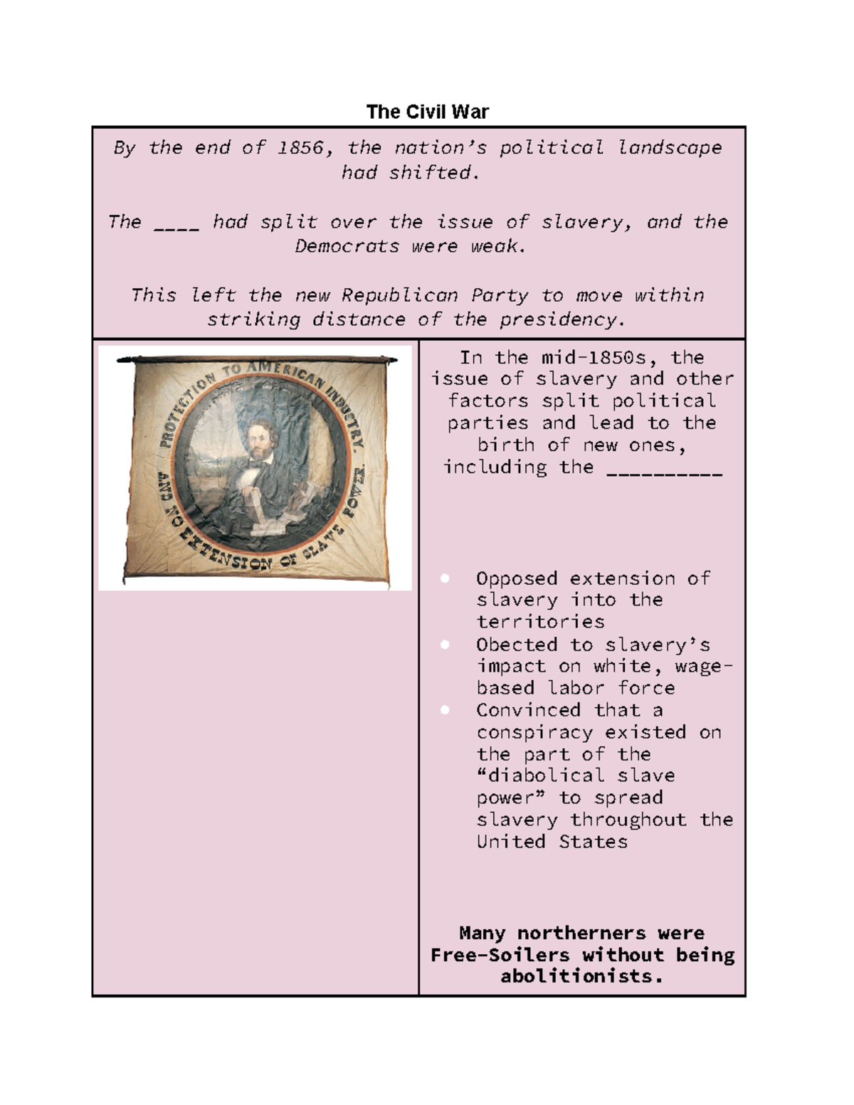 Copy of The Civil War - notes - The Civil War By the end of 1856, the ...