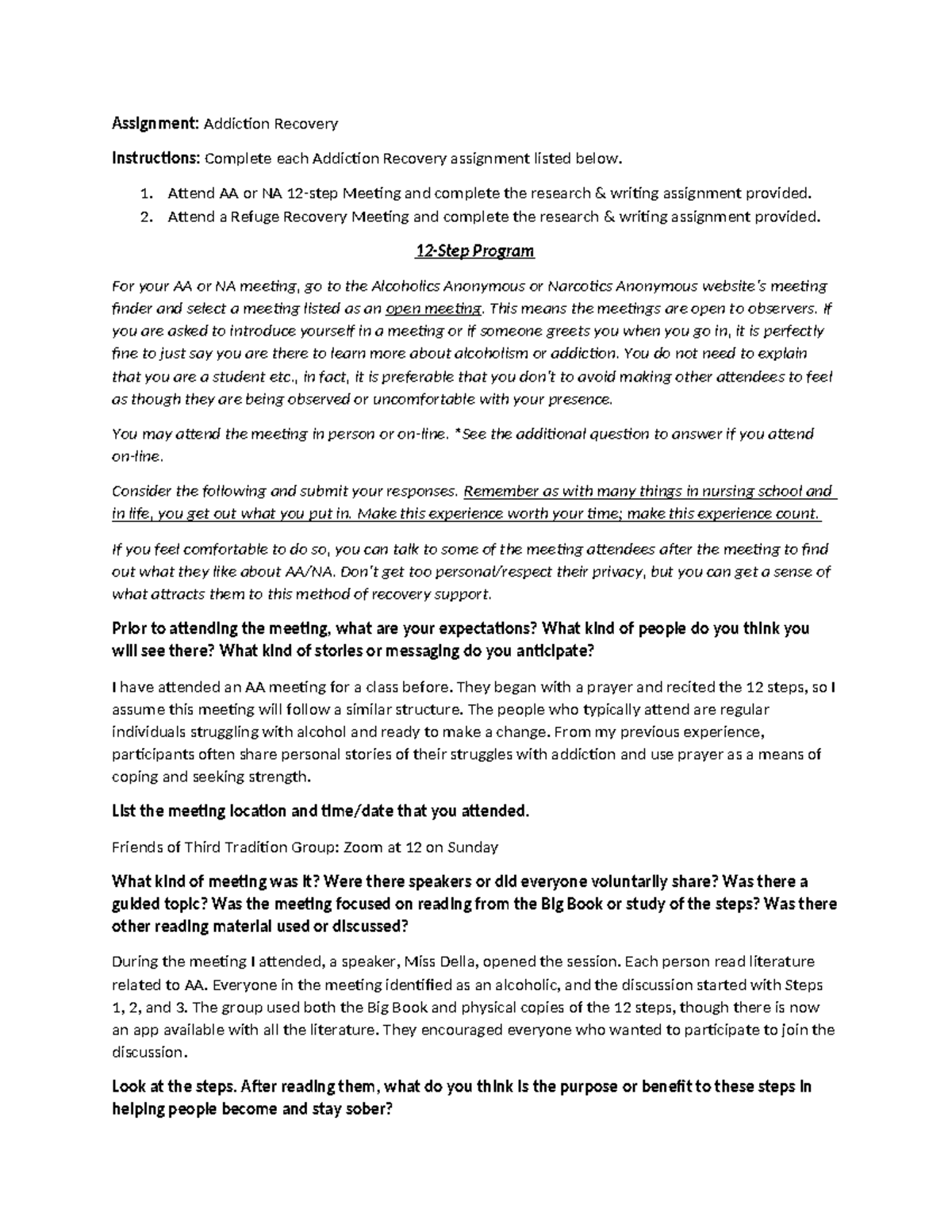 Week 5 Clinical Make Up Assignment Addiction Recovery Programs ...