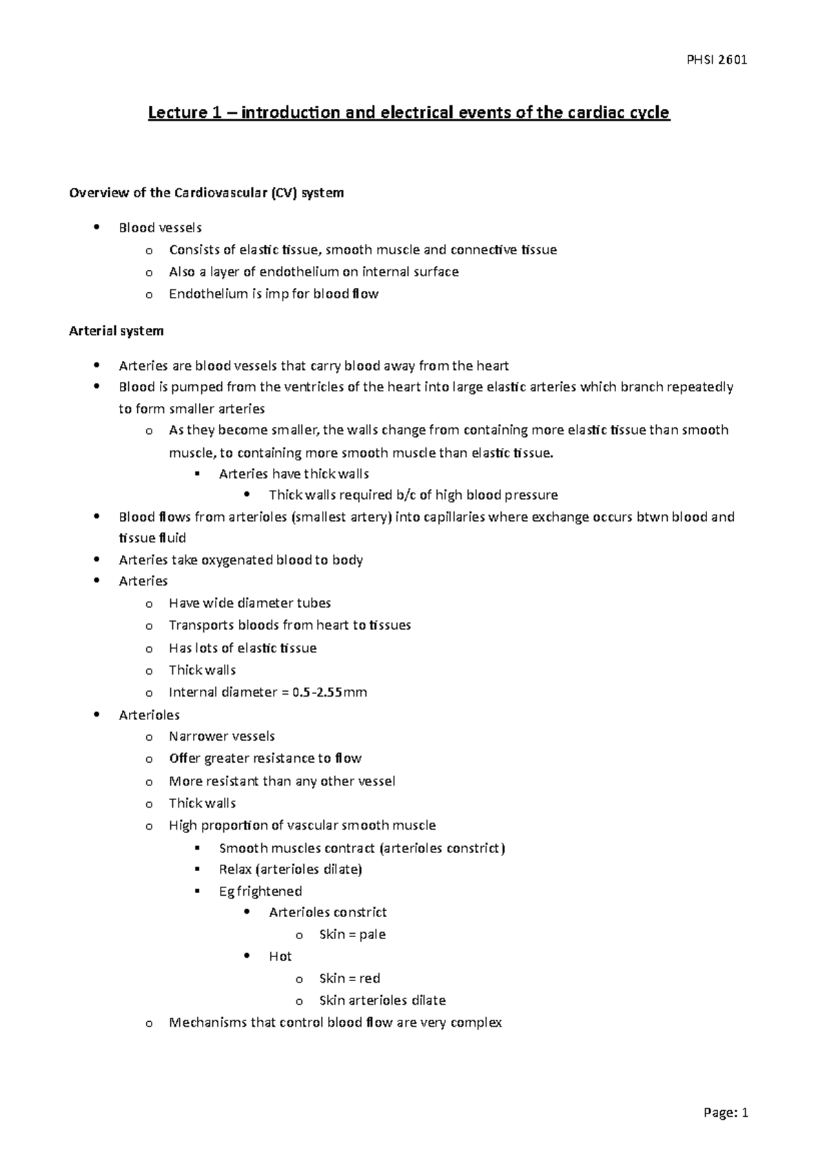 1.Lecture 1 cardio - notes - Lecture 1 – introduction and electrical ...