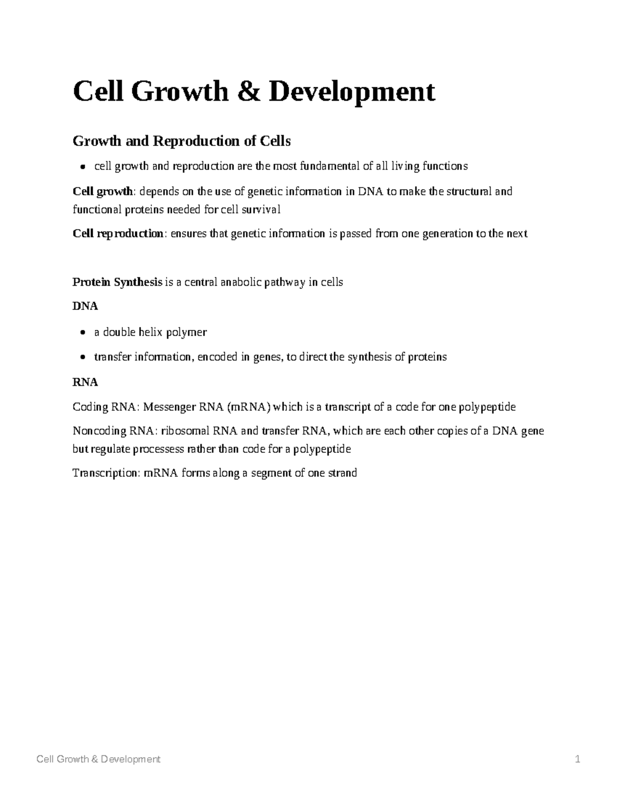 Cell Growth Development - Cell Growth & Development 1 Cell Growth ...