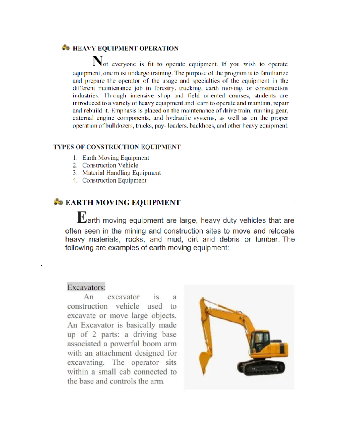 Construction equipment operation - BS Civil Engineering - . - Studocu