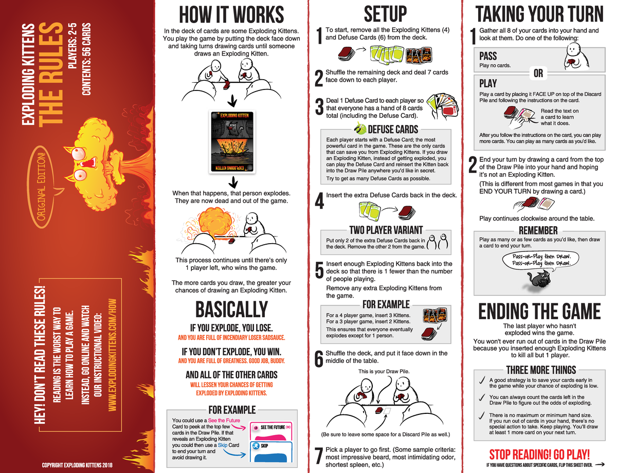 Exploding Kittens Instructions - HOW IT WORKS SETUP TAKING YOUR TURN In ...
