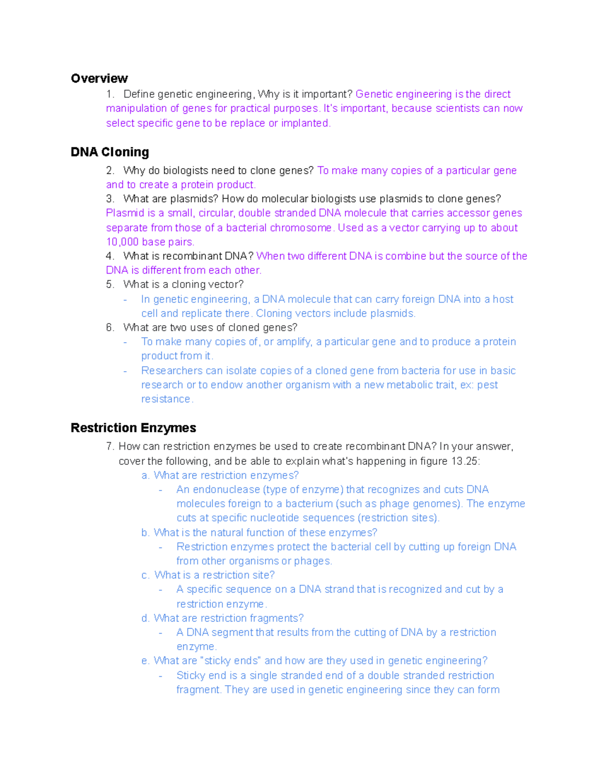 Unit 6 - study notes - Overview Define genetic engineering, Why is it ...