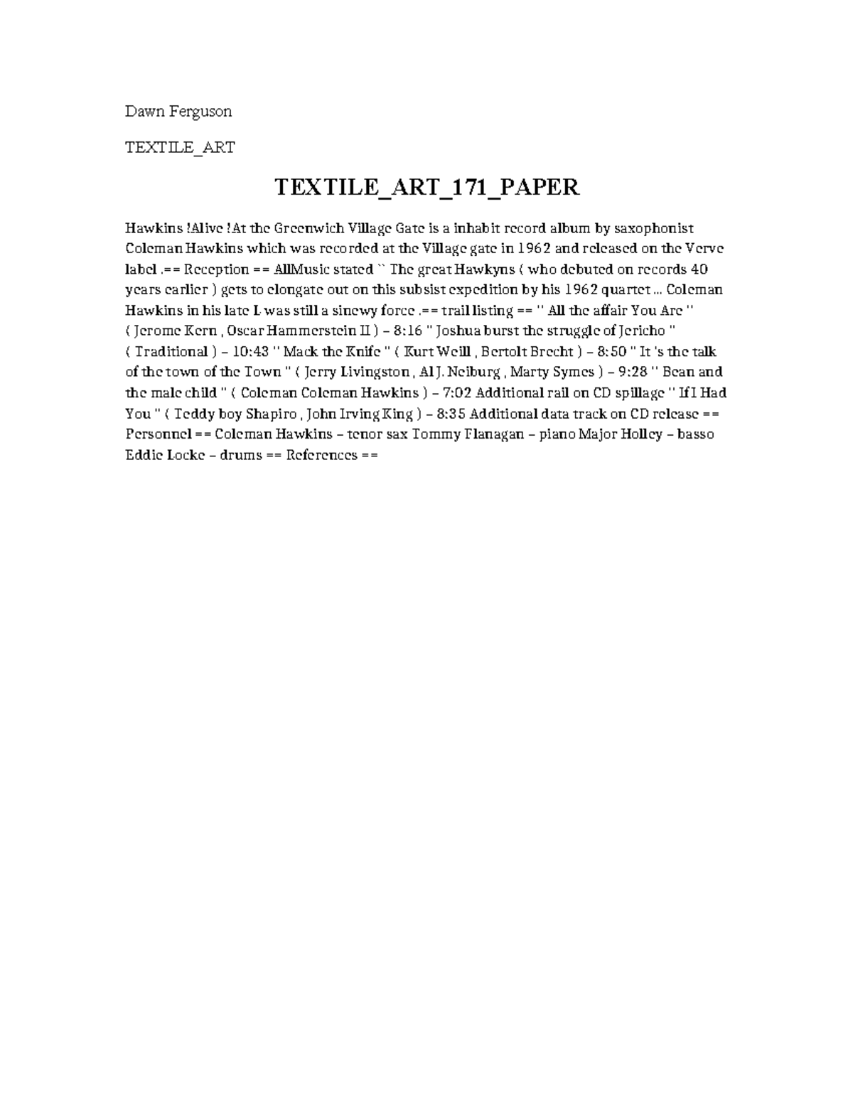 Textile ART 171 Paper - English notes - Dawn Ferguson TEXTILE_ART ...