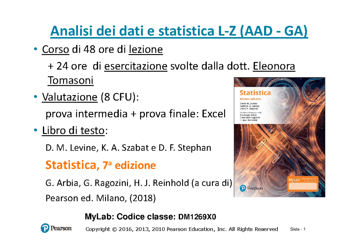 Lezione 1 stat - slide - Analisi dei dati e statistica L-Z (AAD - GA ...