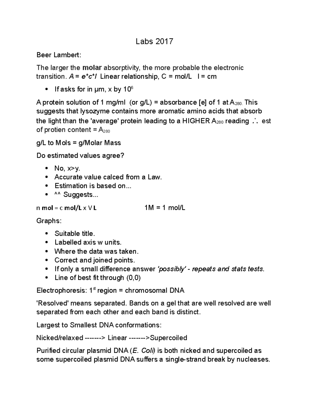 Introduction to Experimental Biology - Brief, Key Notes - Labs 2017 ...