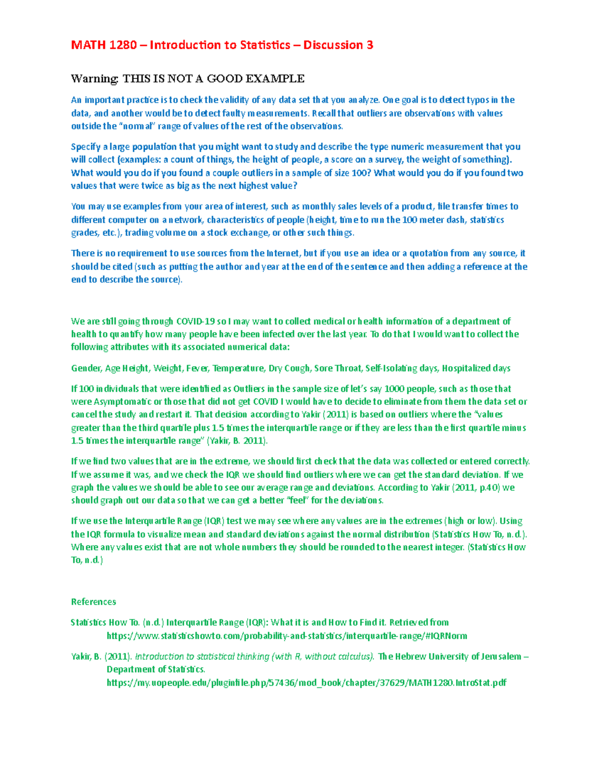 MATH 1280 - Discussion 3 - MATH 1280 – Introduction to Statistics ...