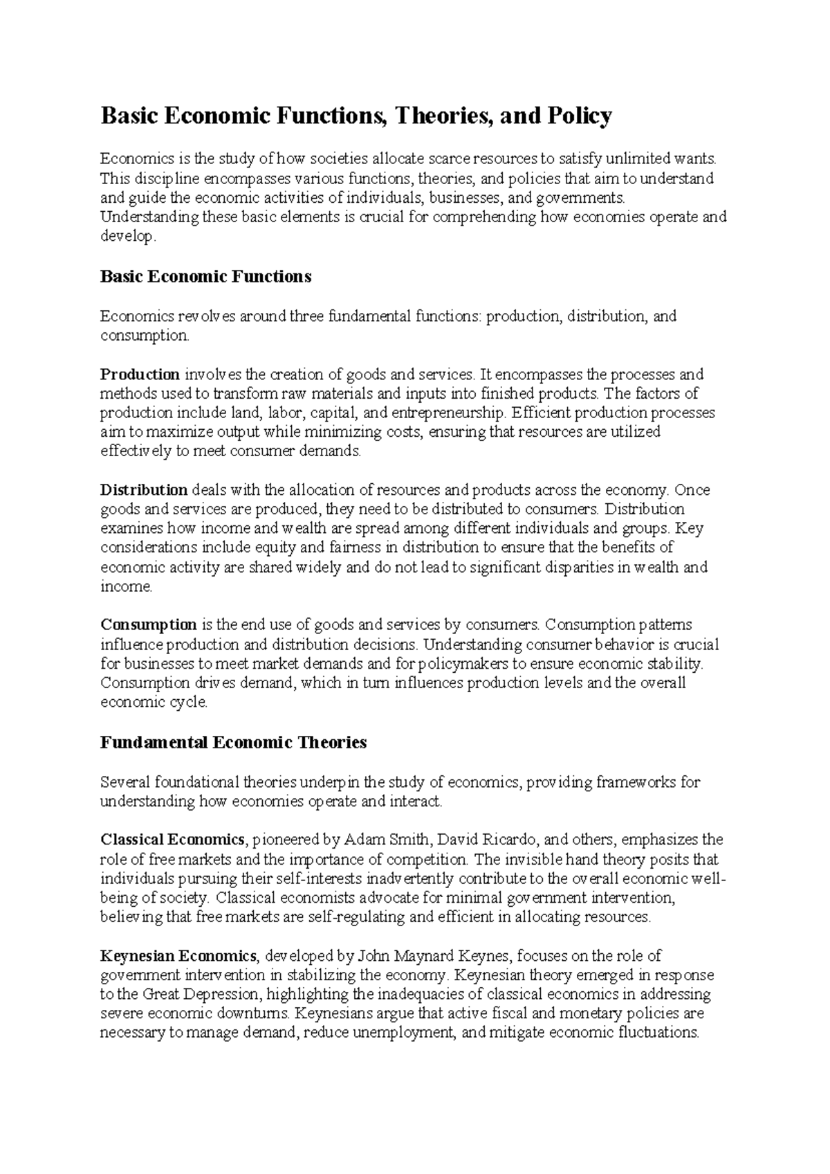Basic Economic Functions - This discipline encompasses various ...