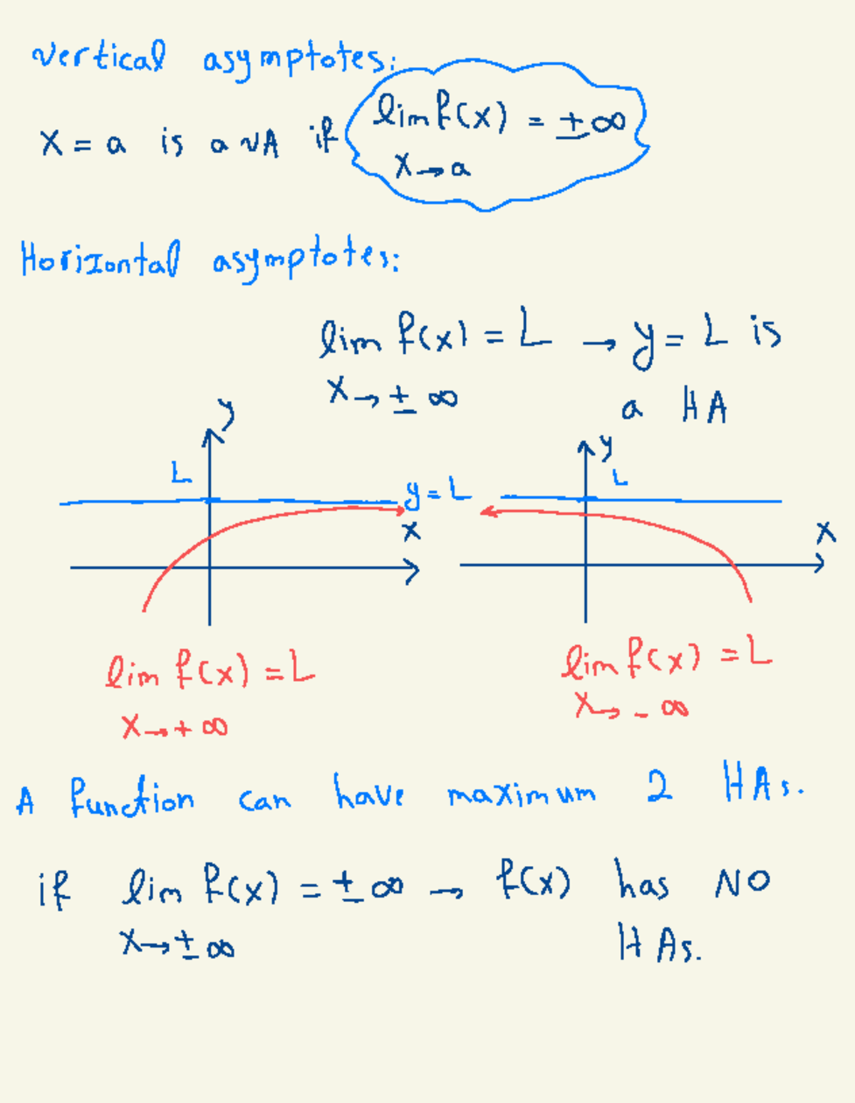 Lecture 8-1 - good notes - vertical asymptotes : X = a is a A if limf(x ...