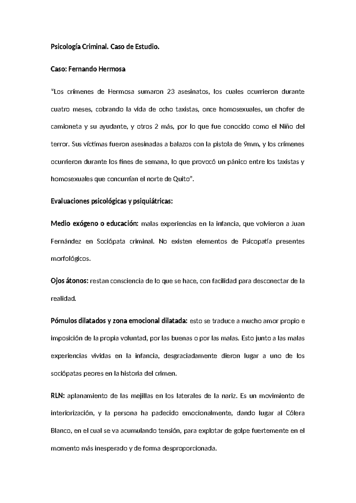 Psicología Criminal DG - Caso de Estudio. Caso: Fernando Hermosa “Los ...