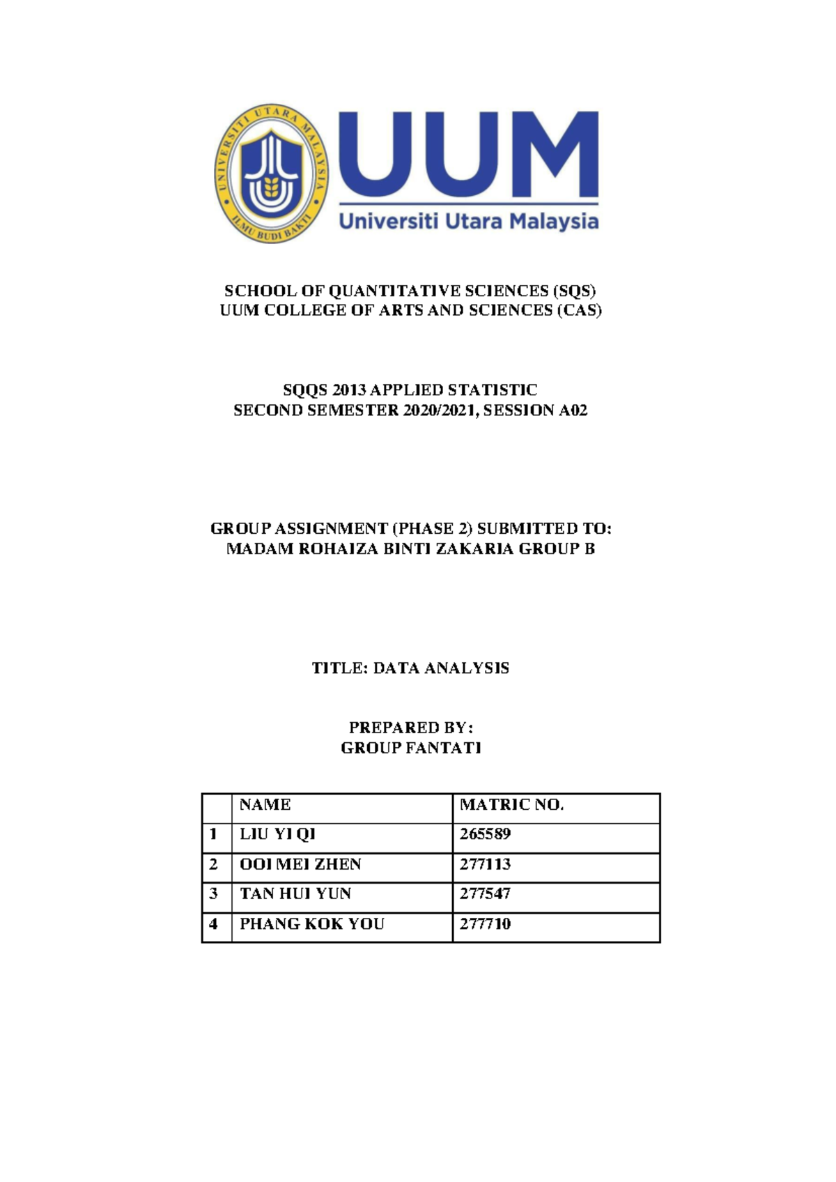 Applied Statistic - SCHOOL OF QUANTITATIVE SCIENCES (SQS) UUM COLLEGE ...