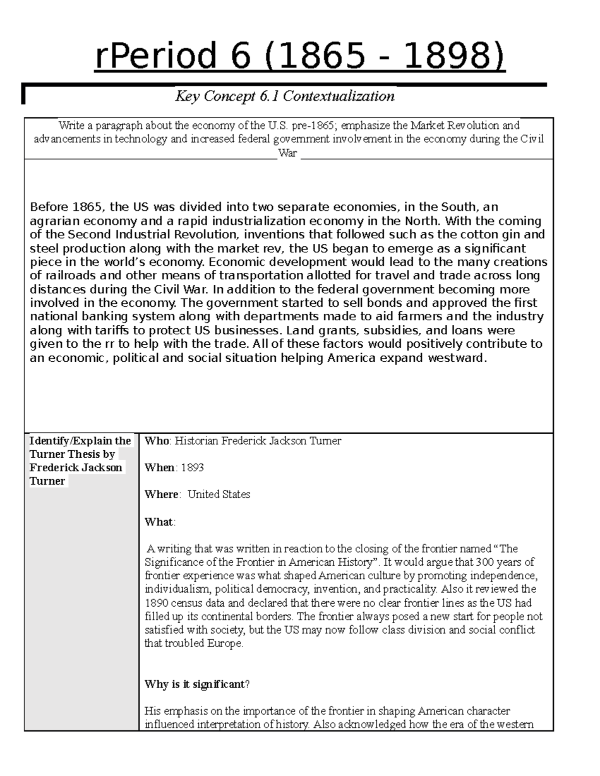 KC Review - Period 6 Apush - rPeriod 6 (1865 - 1898) Key Concept 6 ...