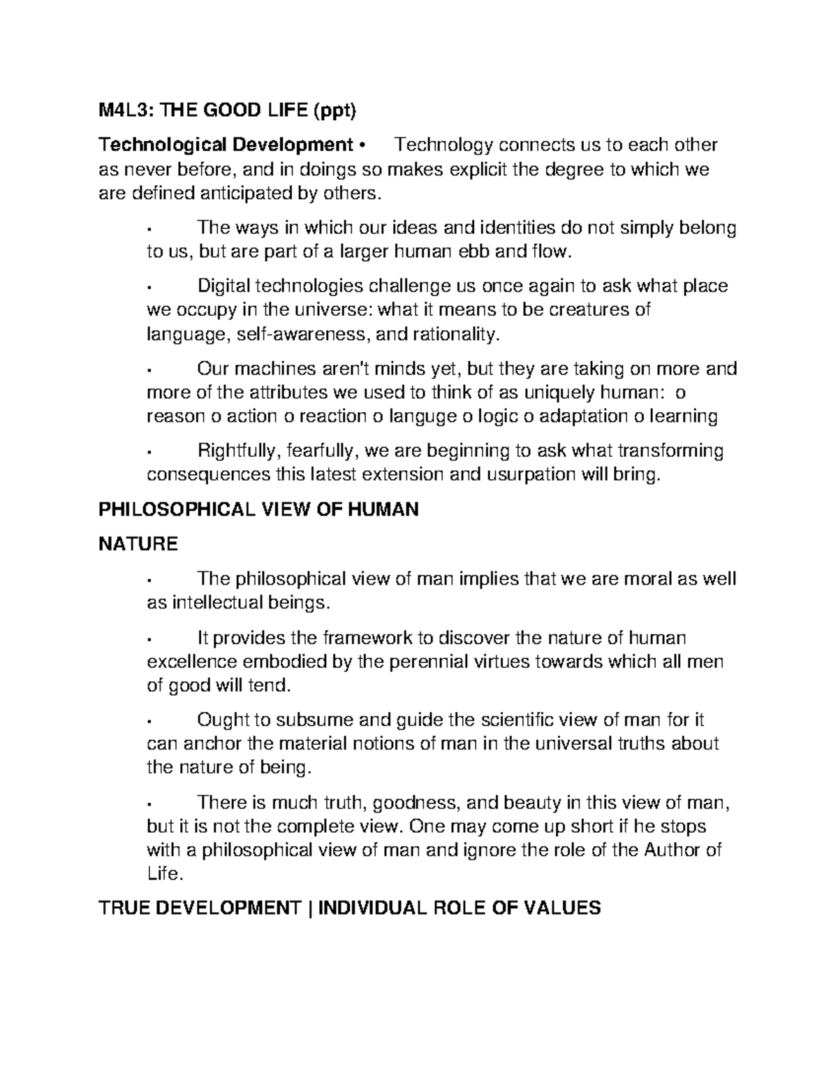 Module 4 Lesson 3 STS - Lecture notes 4 - M4L3: THE GOOD LIFE (ppt ...