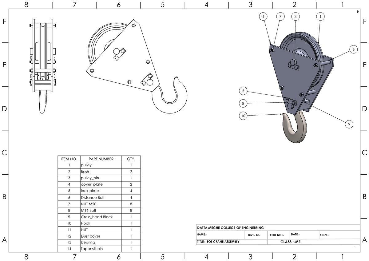 EOT Crane-1 ALL - 4 7 3 1 6 9 10 8 5 S ITEM NO. PART NUMBER QTY. 1 ...