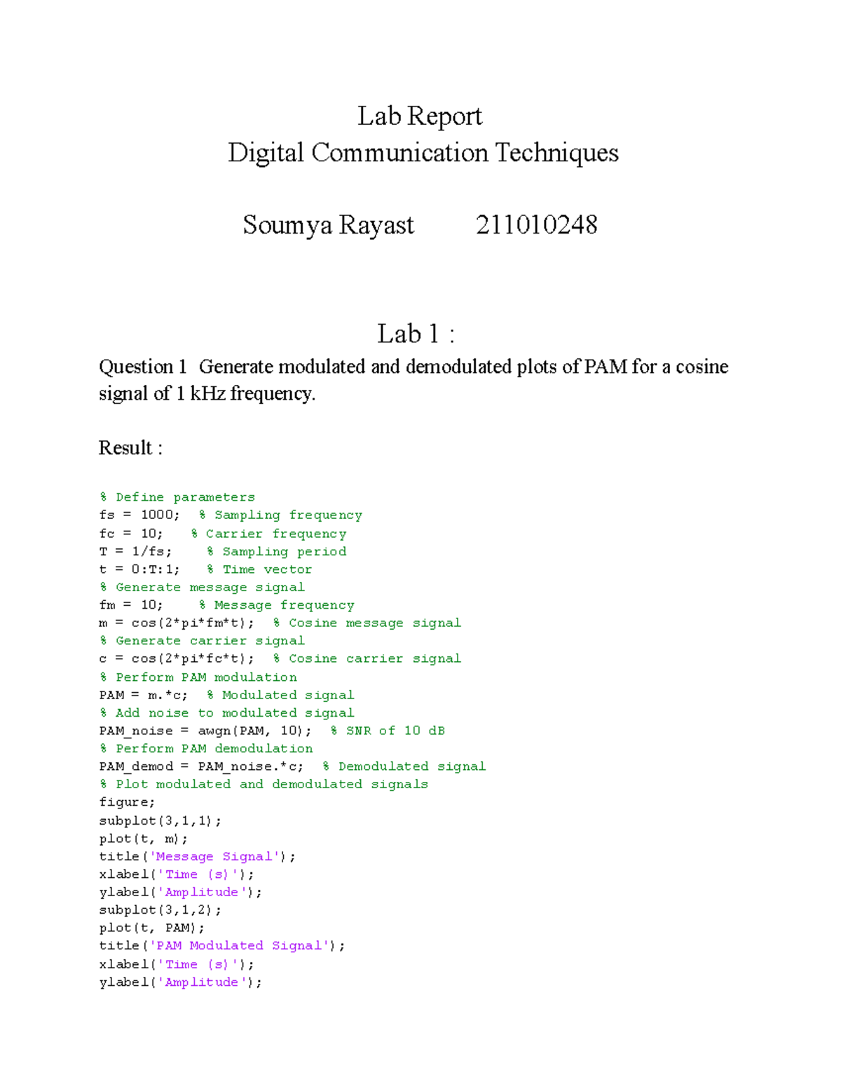 Lab Report - ece subject - Lab Report Digital Communication Techniques ...