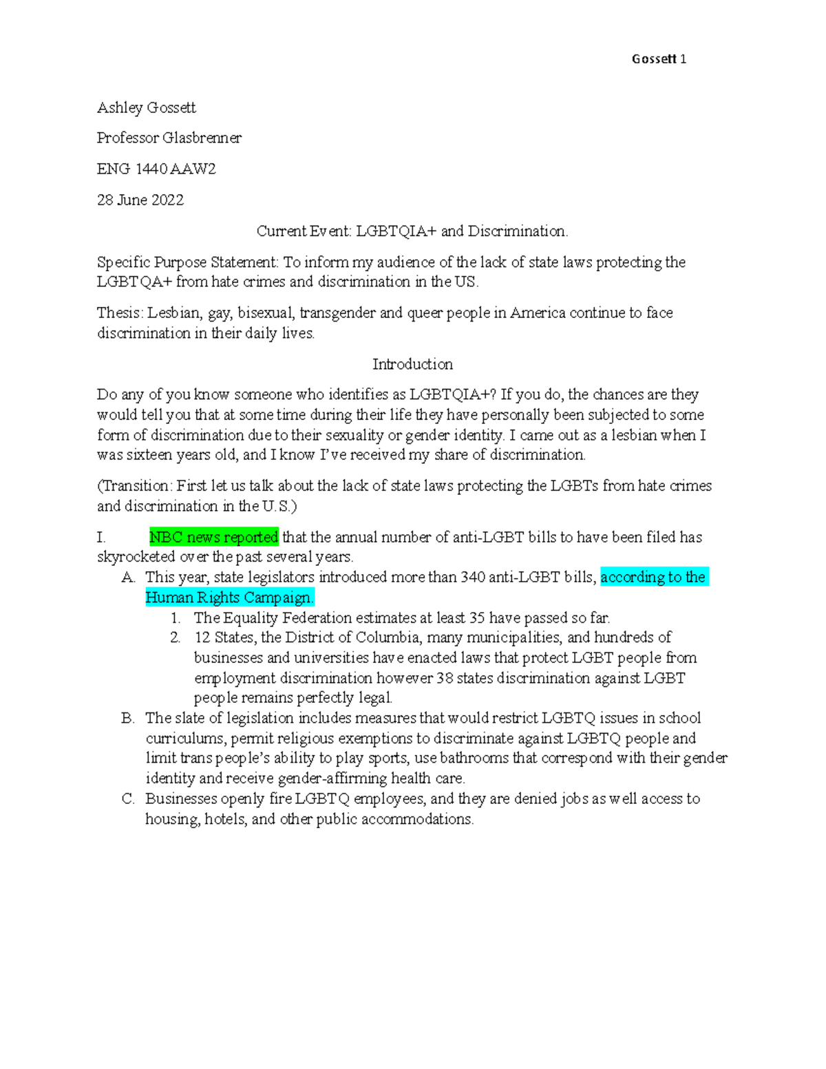 Gossett Outline 2 - fafafsaf - Ashley Gossett Professor Glasbrenner ENG ...