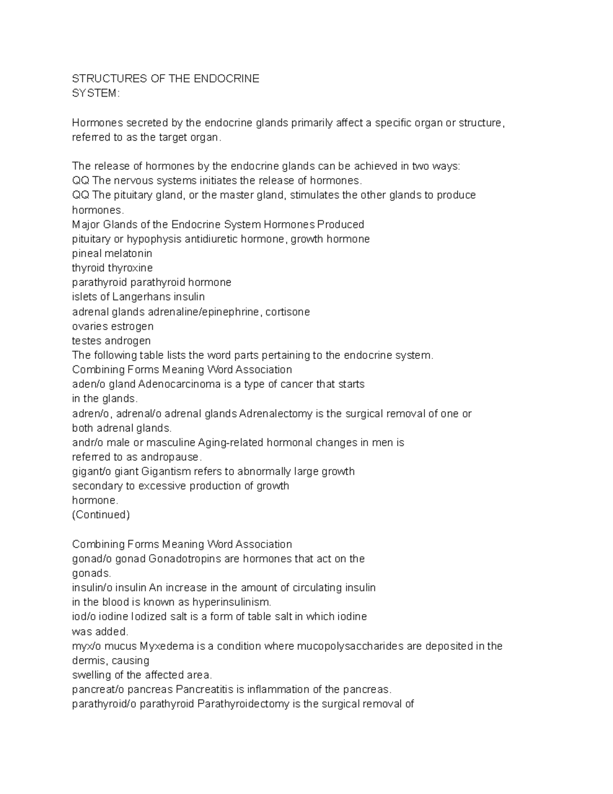 Structures Of The Endocrine System Structures Of The Endocrine System