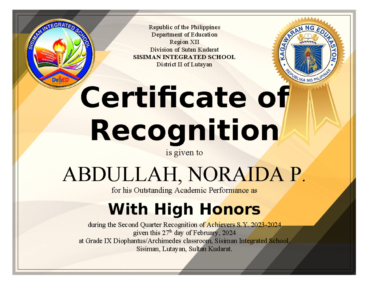 Certificates - Republic of the Philippines Department of Education ...