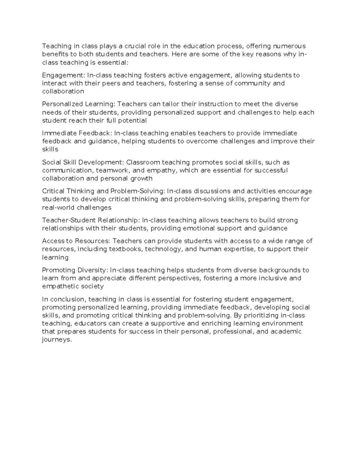 Importance of Teaching in Class - Teaching in class plays a crucial ...