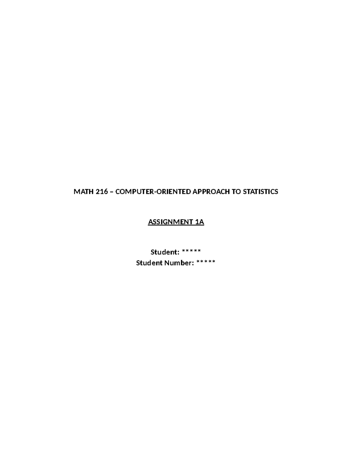Assignment 1a Math 216 Computer Oriented Approach To Statistics