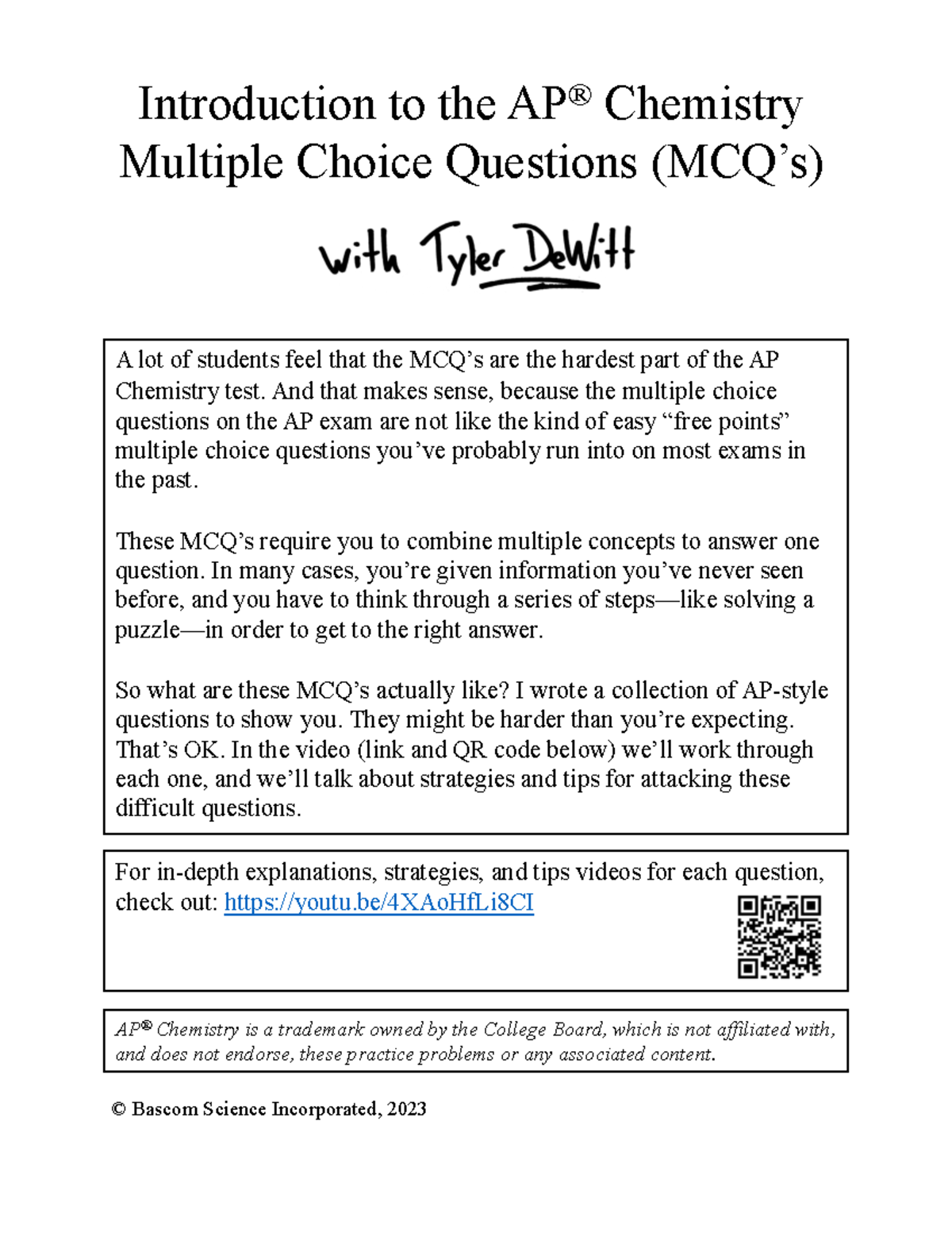 Introduction to chem MCQs - Introduction to the AP ® Chemistry Multiple ...