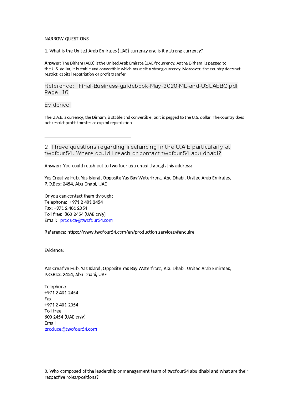 Narrow Questions - NARROW QUESTIONS 1. What is the United Arab Emirates ...