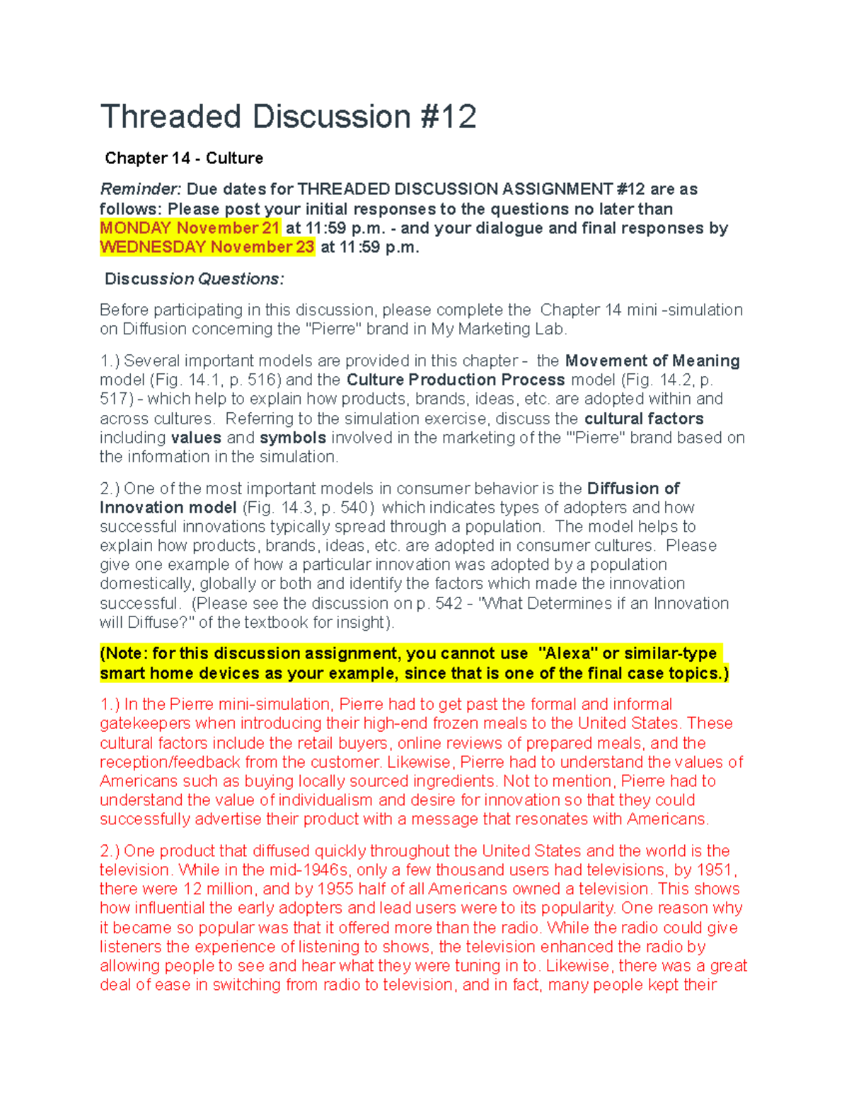 MKTG 365 DB 12 - Discussion Board 12 Professor Davis. - Threaded ...