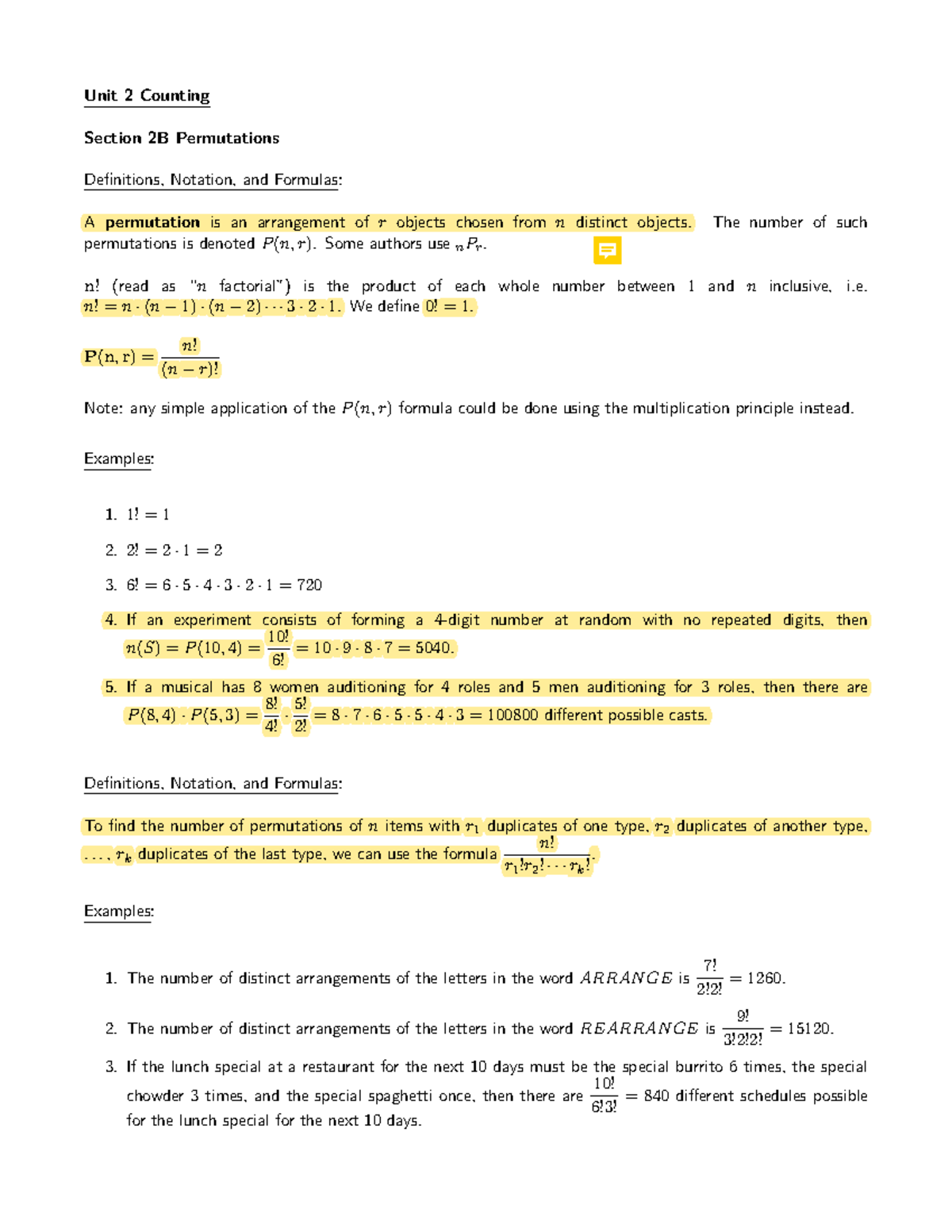 2 - 2.2 - Unit 2 Counting Section 2B Permutations Definitions, Notation ...