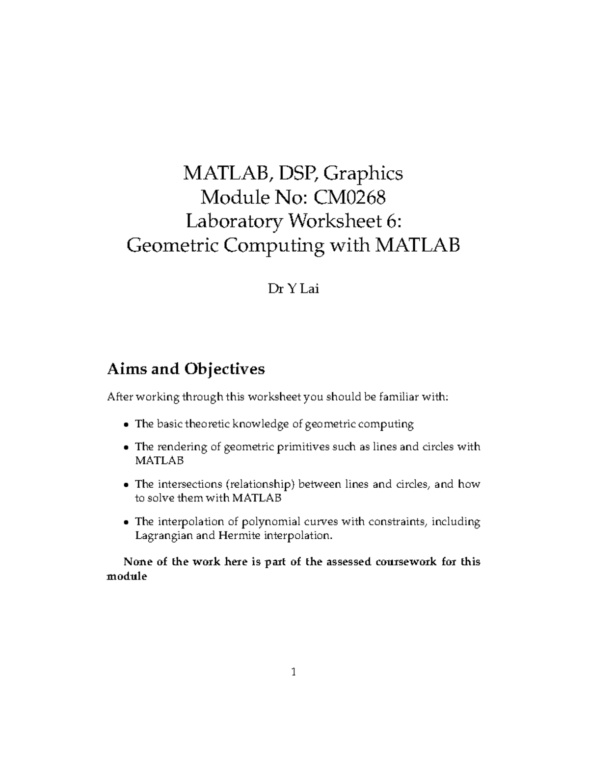 Lab Sheet 6: MATLAB Geometric Computing - MATLAB, DSP, Graphics Module ...