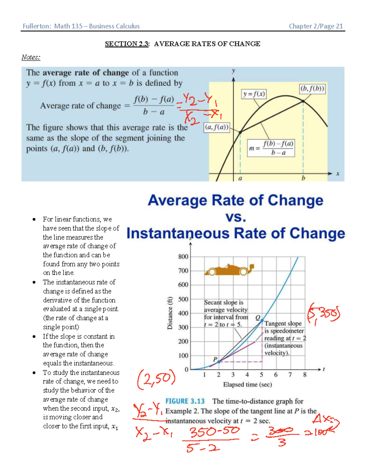 Section 2.3 and 2.4 notes - SECTION 2: AVERAGE RATES OF CHANGE Notes: ÷ ...