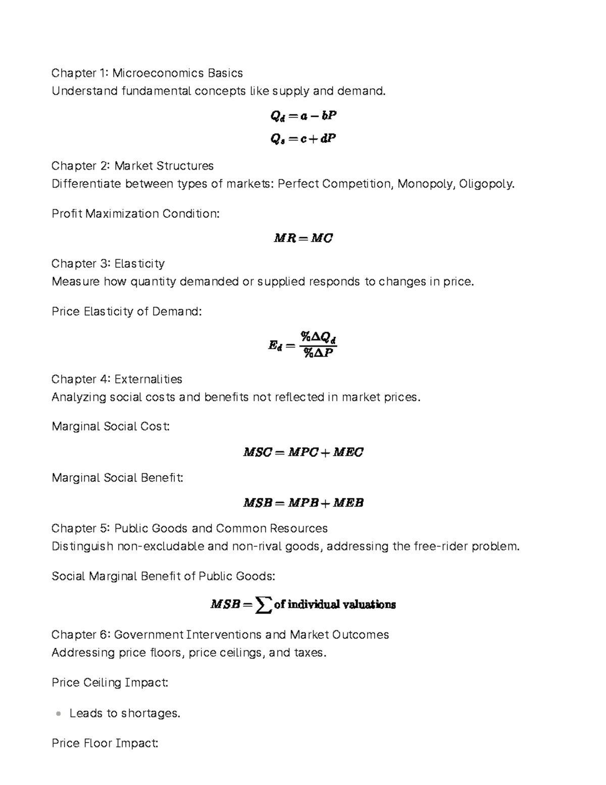 Microeconomics Midterm Study Sheet - Chapter 1 Microeconomics Basics ...