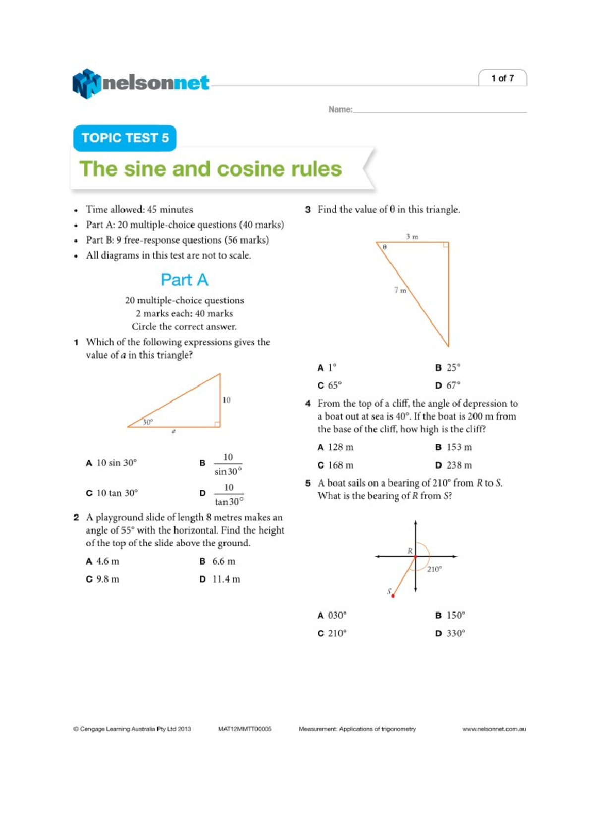 Sine and cos topic test - no extra information needed - nelsonnet 1 of ...