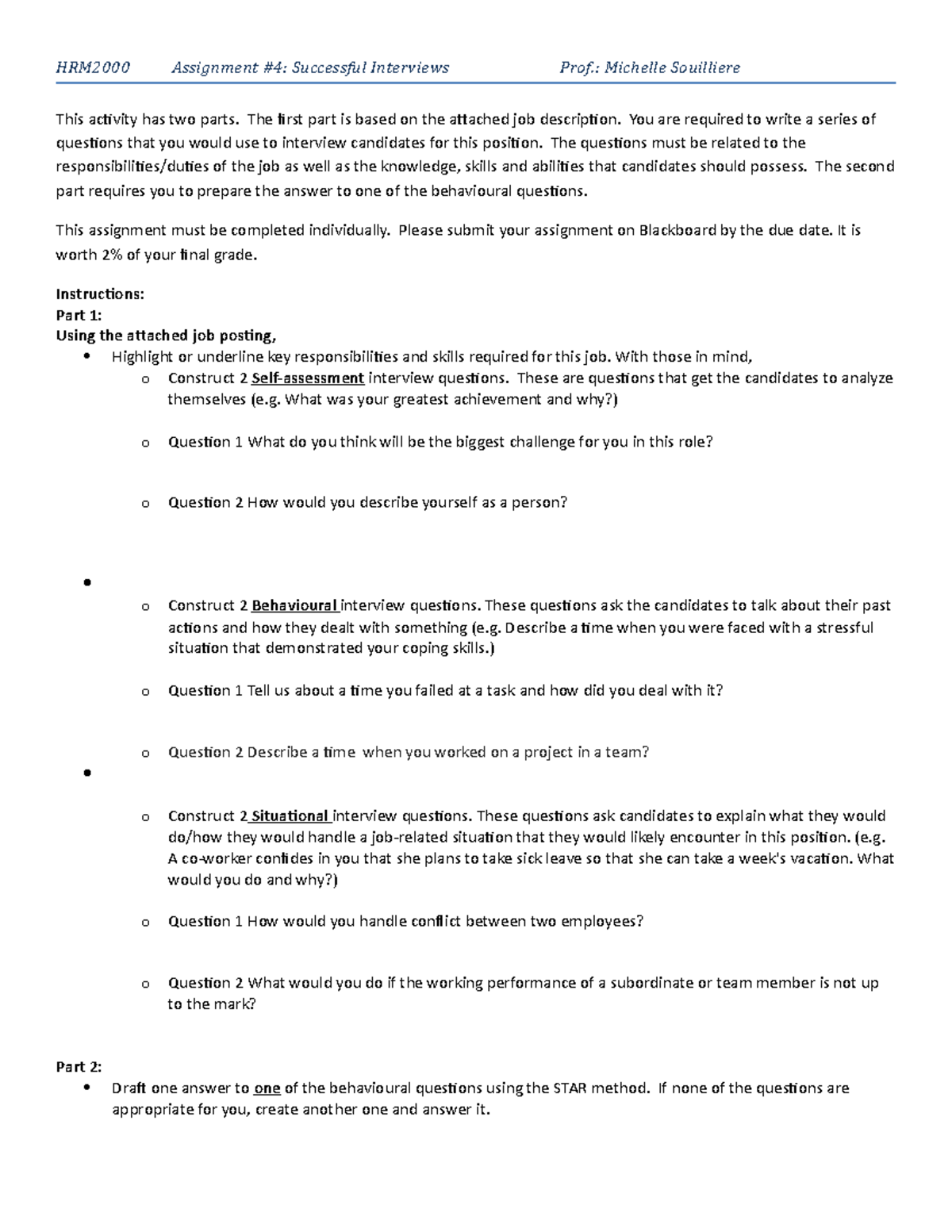 HRM2000 Assignment #4 Successful Interviews - HRM2000 Assignment #4 ...