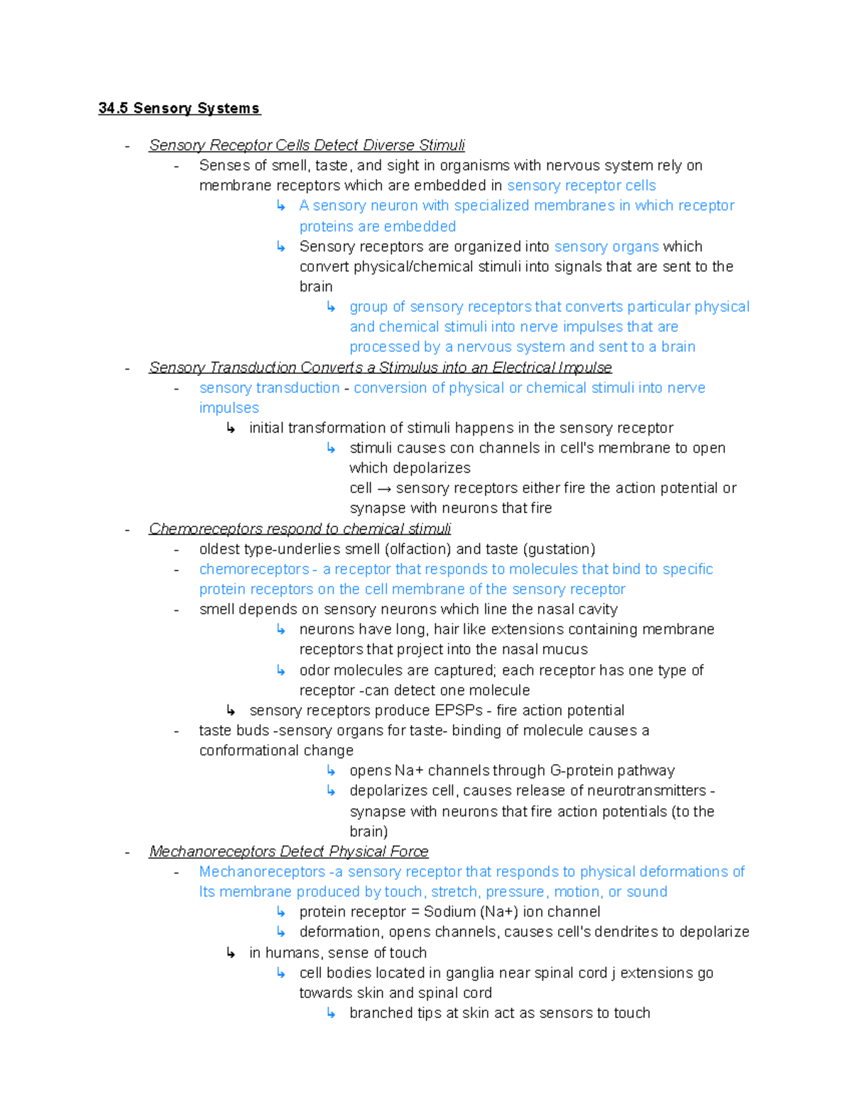 Launchpad Units 4-6 - 34 Sensory Systems Sensory Receptor Cells Detect ...