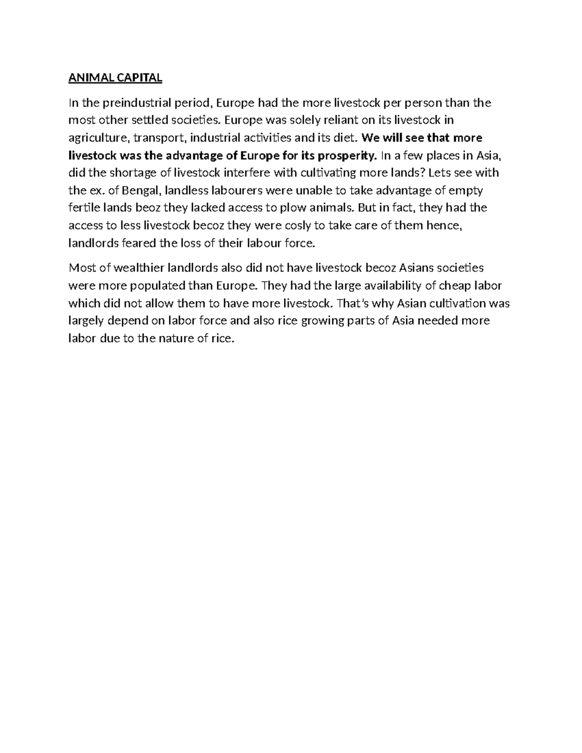 Animal Capital - ANIMAL CAPITAL In the preindustrial period, Europe had ...