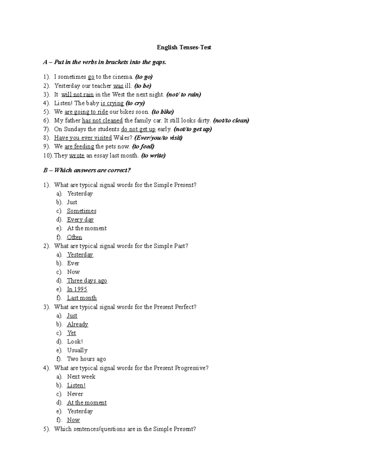 Tugas M7 - Tense - English Tenses-Test A – Put in the verbs in brackets ...