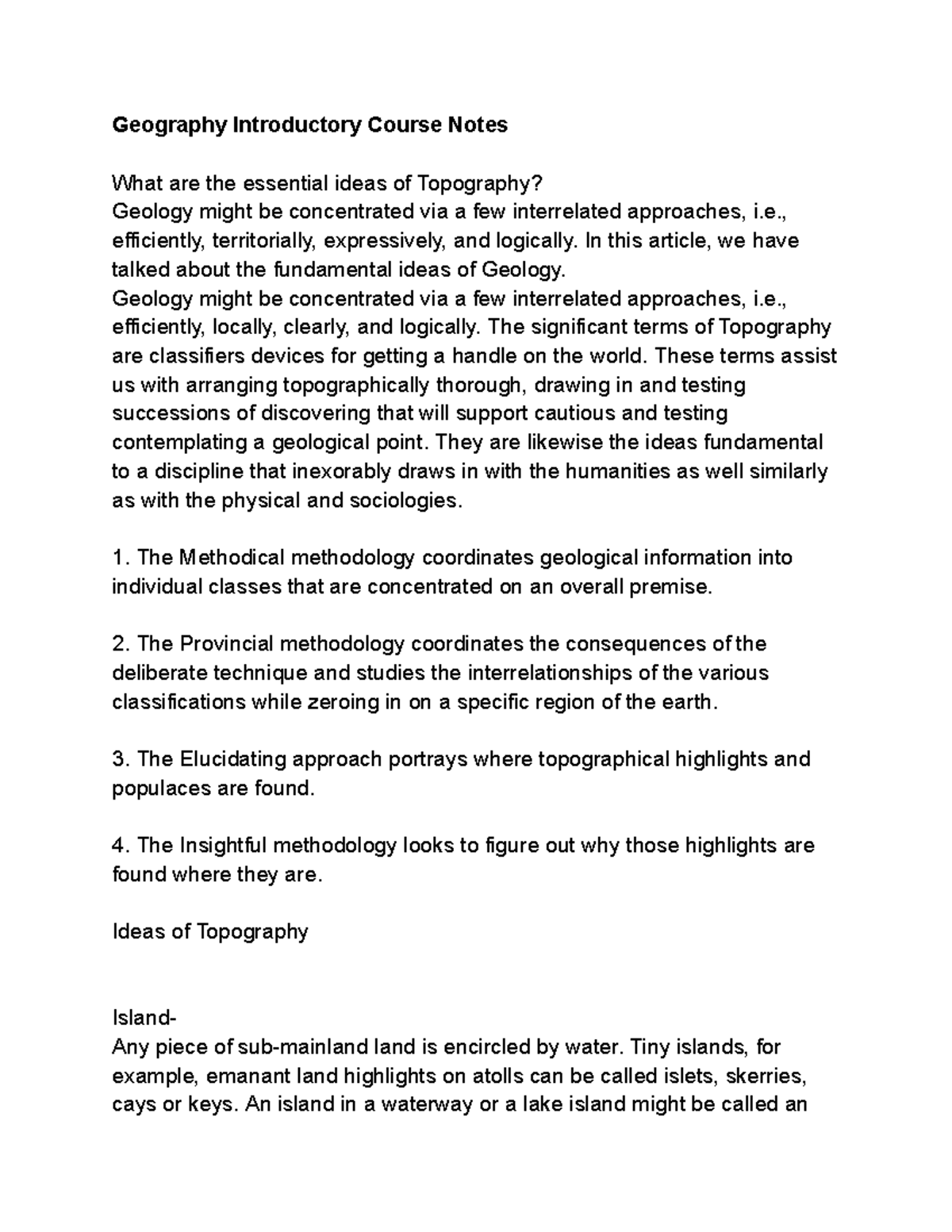 Geography Introductory Course Notes 2 - , efficiently, territorially ...