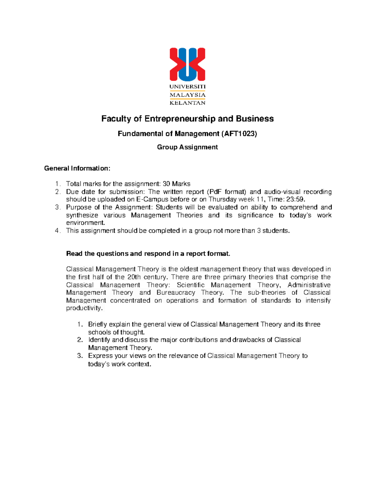 Group Assignment - Example for stydent - Faculty of Entrepreneurship ...
