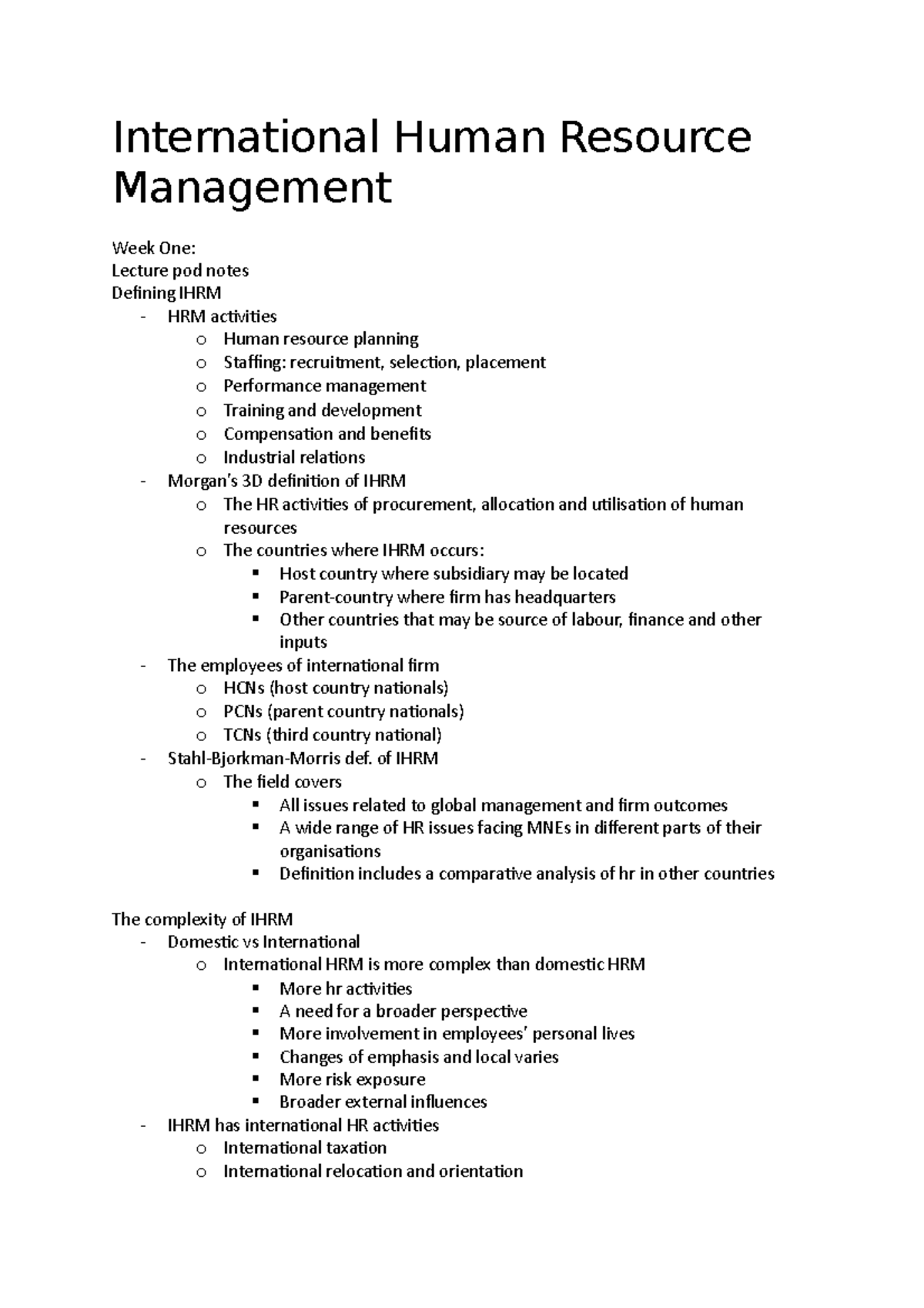 International Human Resource Management - BUSM2004 - UWS - Studocu