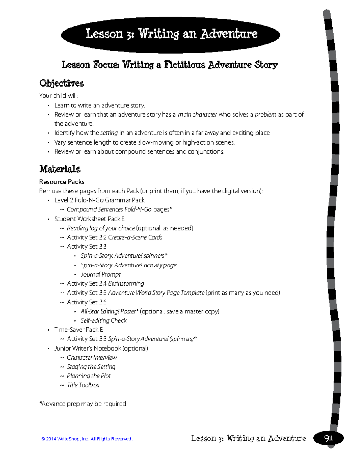 Wr198 sample-lesson - Lesson plan - Lesson 3: Writing an Adventure 91 ...