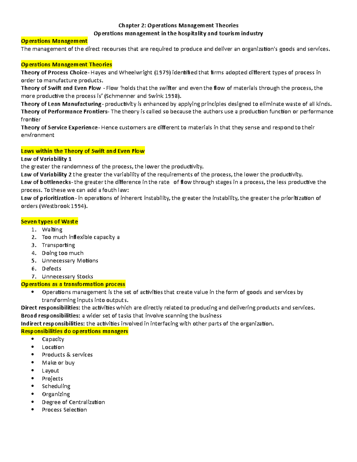 BME 1 Reviewer - Hi - Chapter 2: Operations Management Theories ...