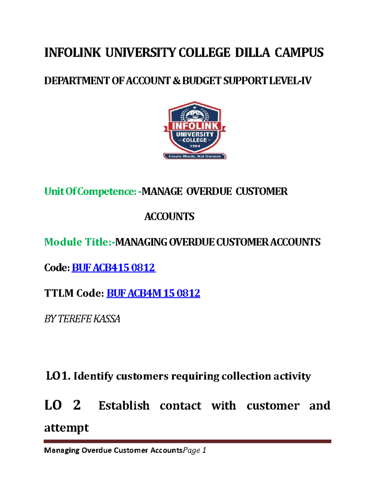 Managing Overdue Customer Accounts - INFOLINK UNIVERSITY COLLEGE DILLA ...