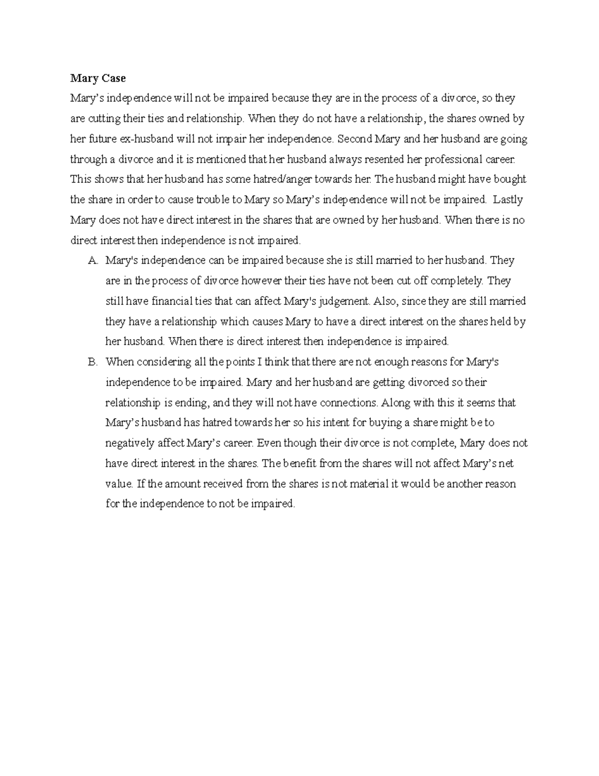 Mary Case - case - Mary Case Mary’s independence will not be impaired ...