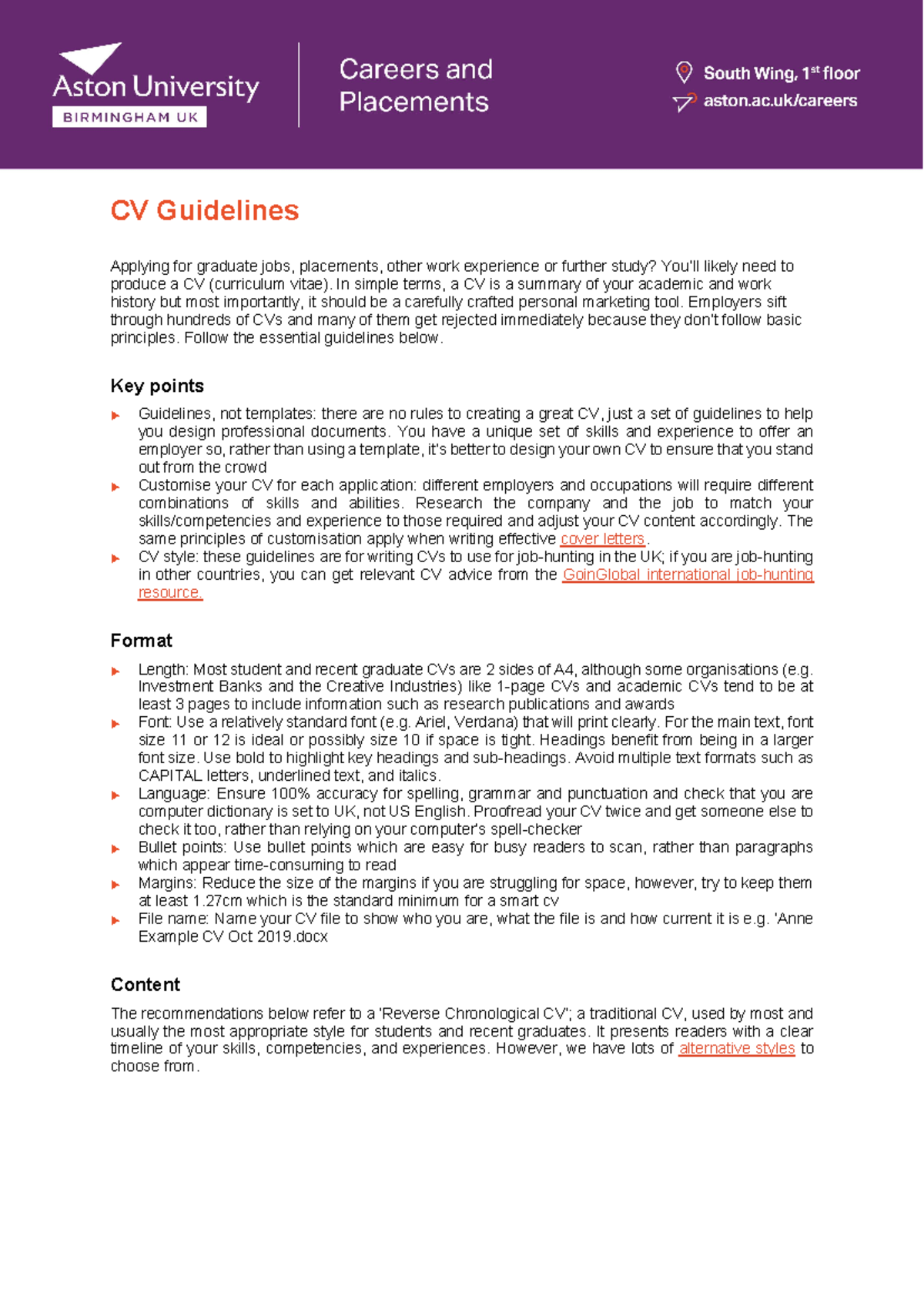 CV Guidelines - .Cv - CV Guidelines Applying for graduate jobs ...
