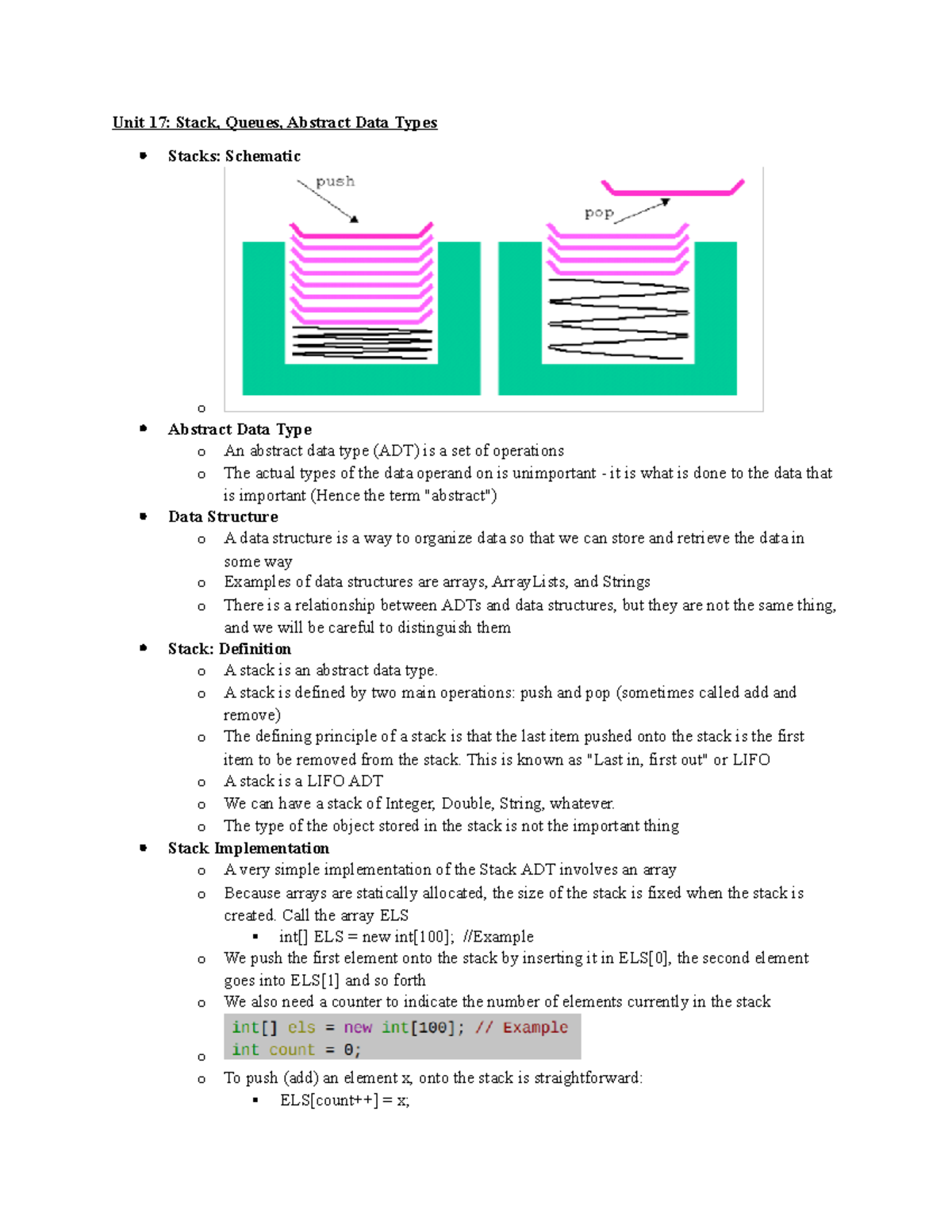 Unit 17 Stack, Abstract Data - Unit 17: Stack, Queues, Abstract Data ...