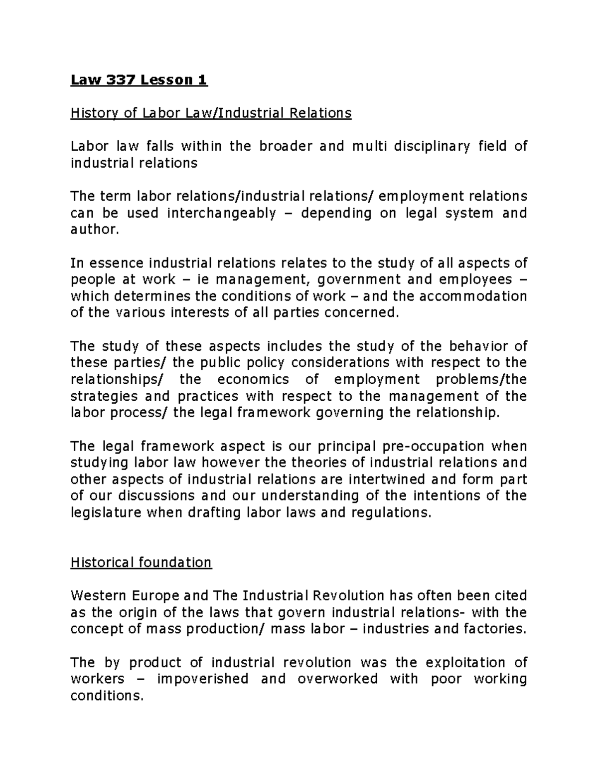 Law 337 Lesson 1 - starting point from what is labour law to dispute ...
